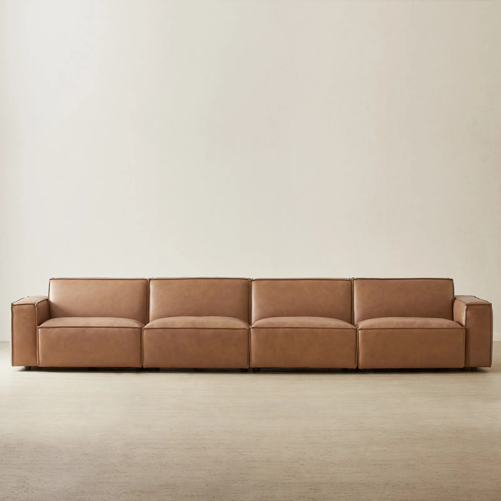 Lainey Medium Tan 4 Pieces Modular Leather Sofa | Koala Living