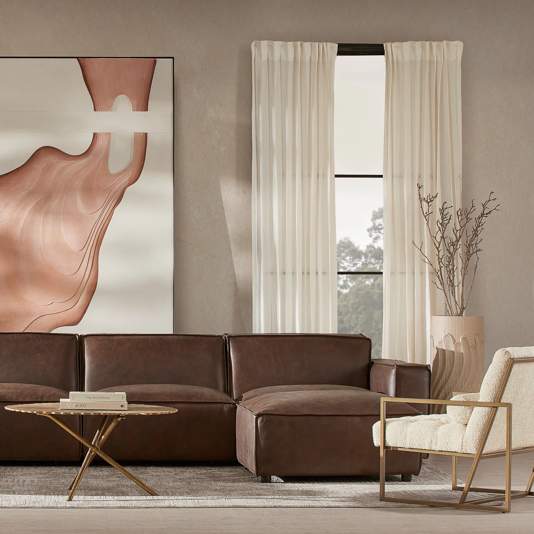 Lainey Chocolate Brown 3 Pieces Modular Leather Sofa