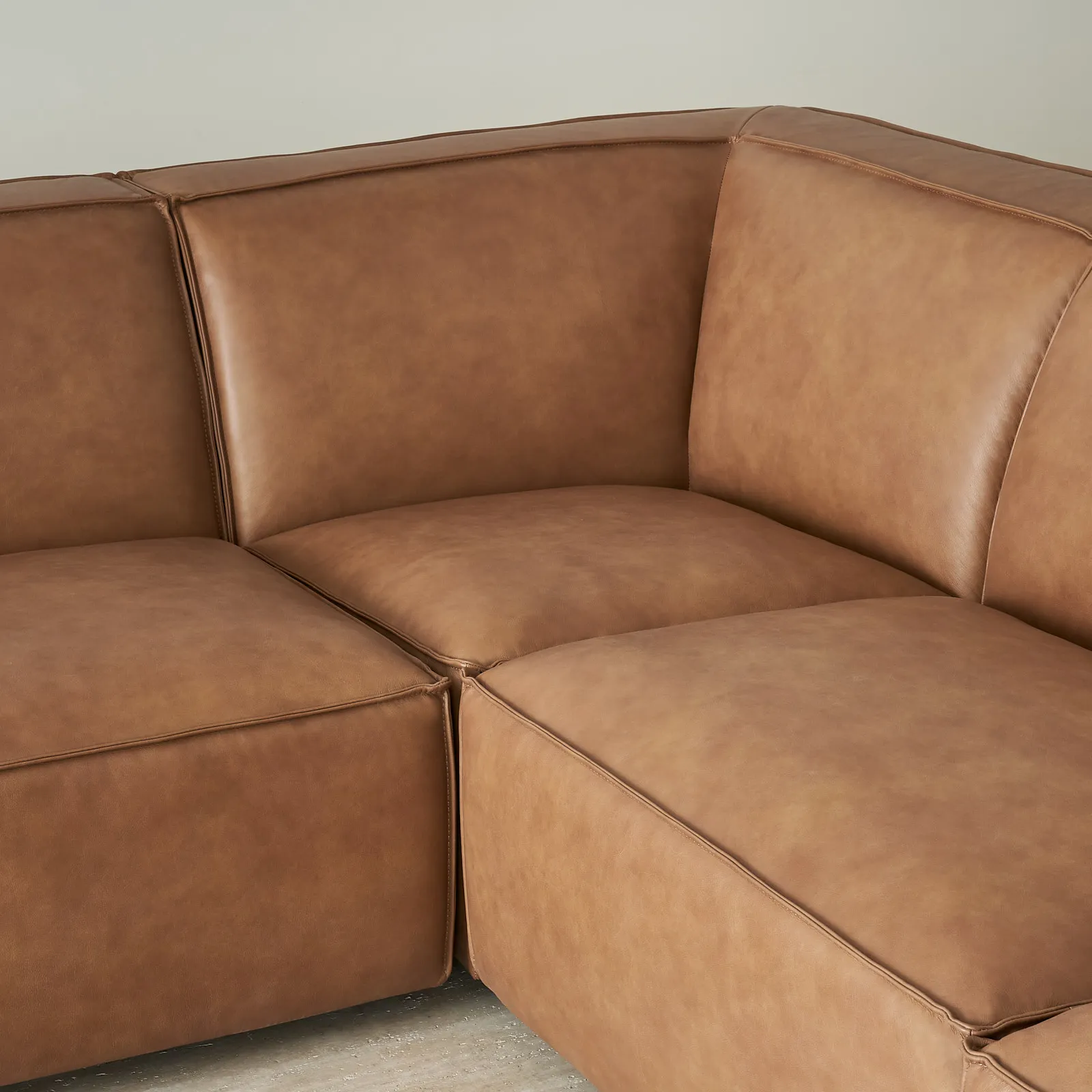 Lainey Medium Tan Modular Leather Sofa with Ottoman