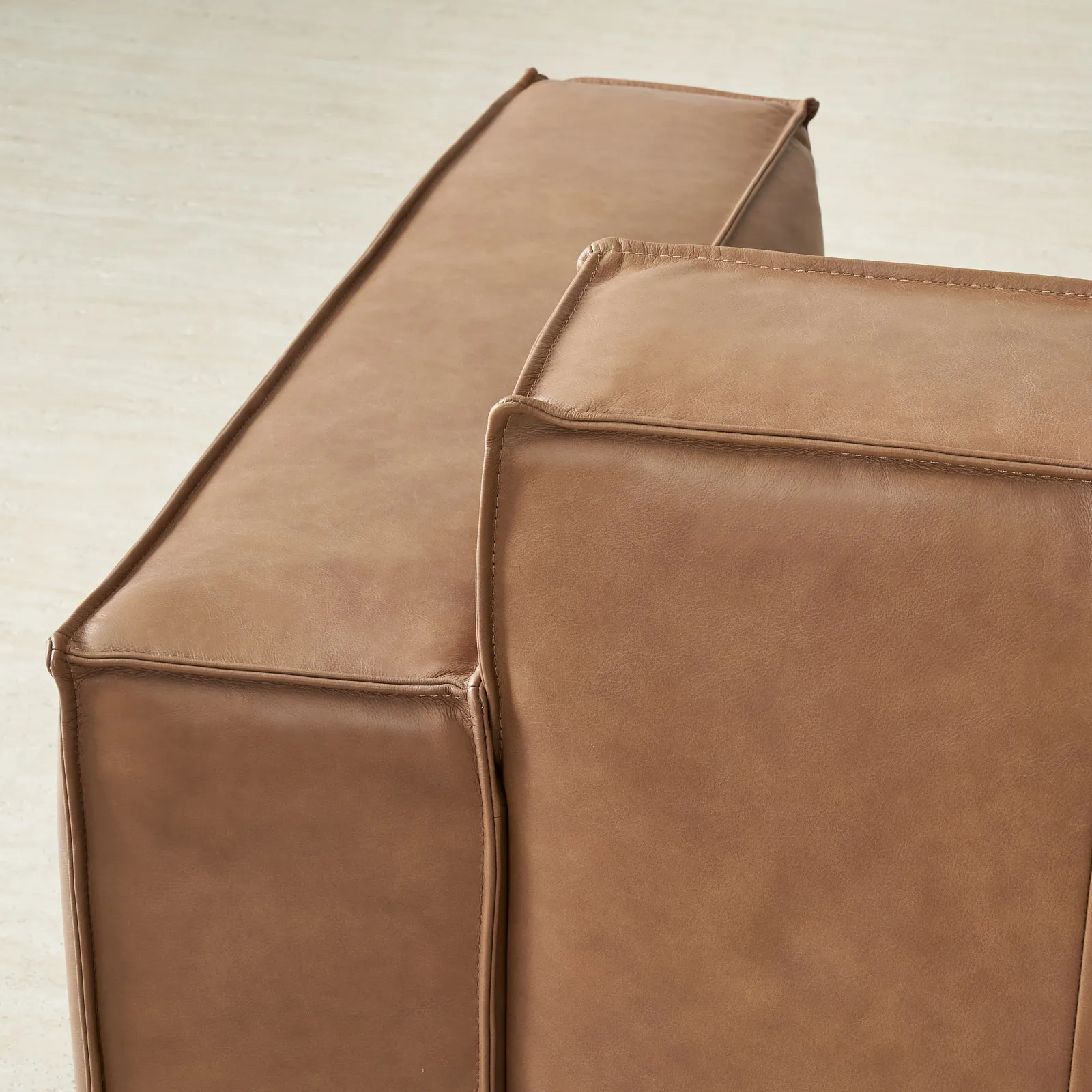 Lainey Medium Tan Modular Leather Sofa with Ottoman | Koala Living