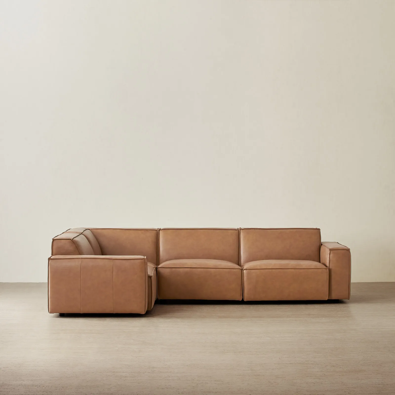 Lainey Medium Tan 3 Pieces Modular Leather Sofa with Corner | Koala Living