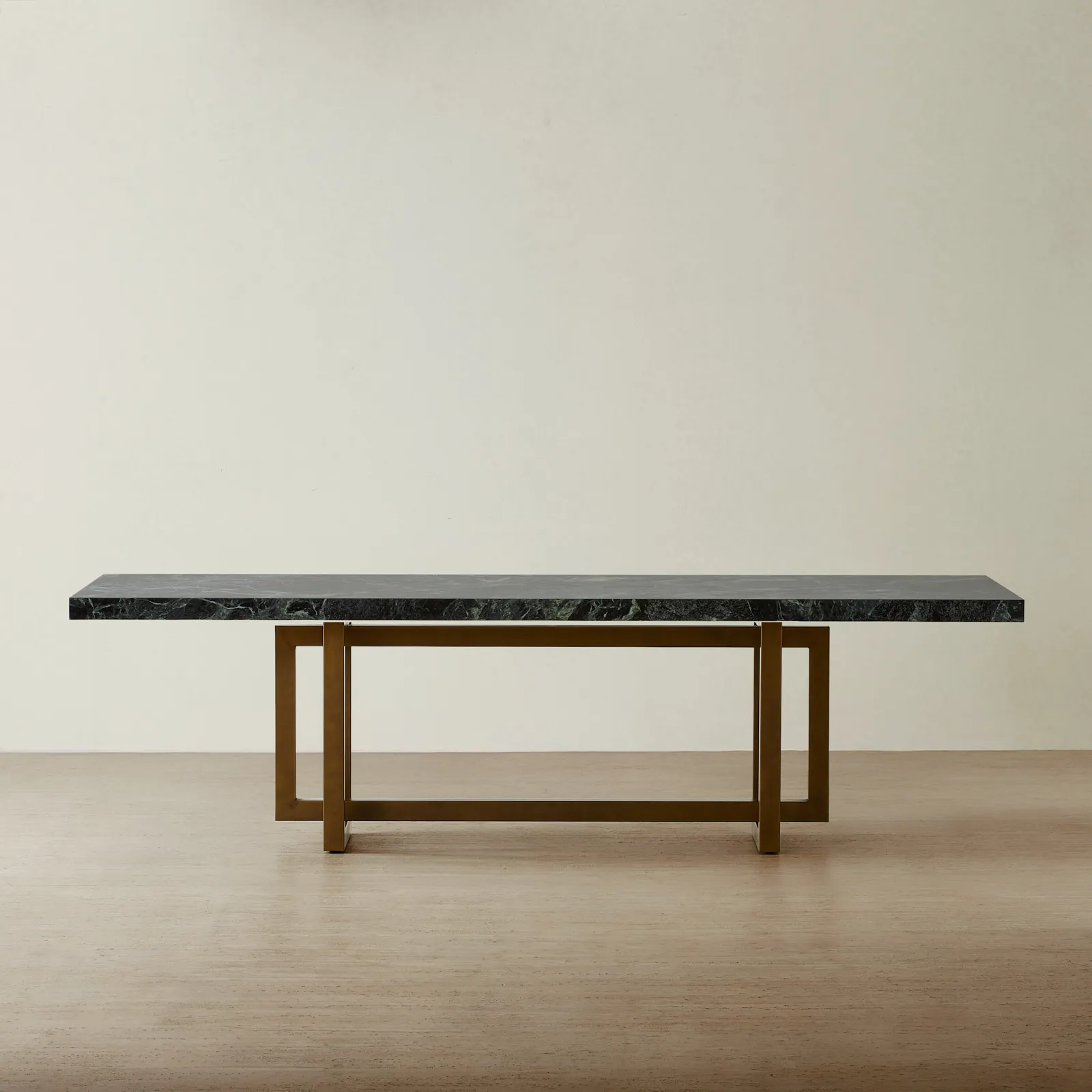 Grayson Brushed Bronze Rectangular Dining Table with Emerald Green ...