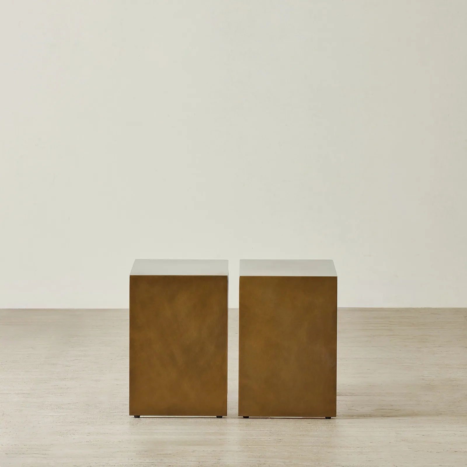 Grayson Brushed Bronze Entertainment Unit with Statuario White Sintered ...