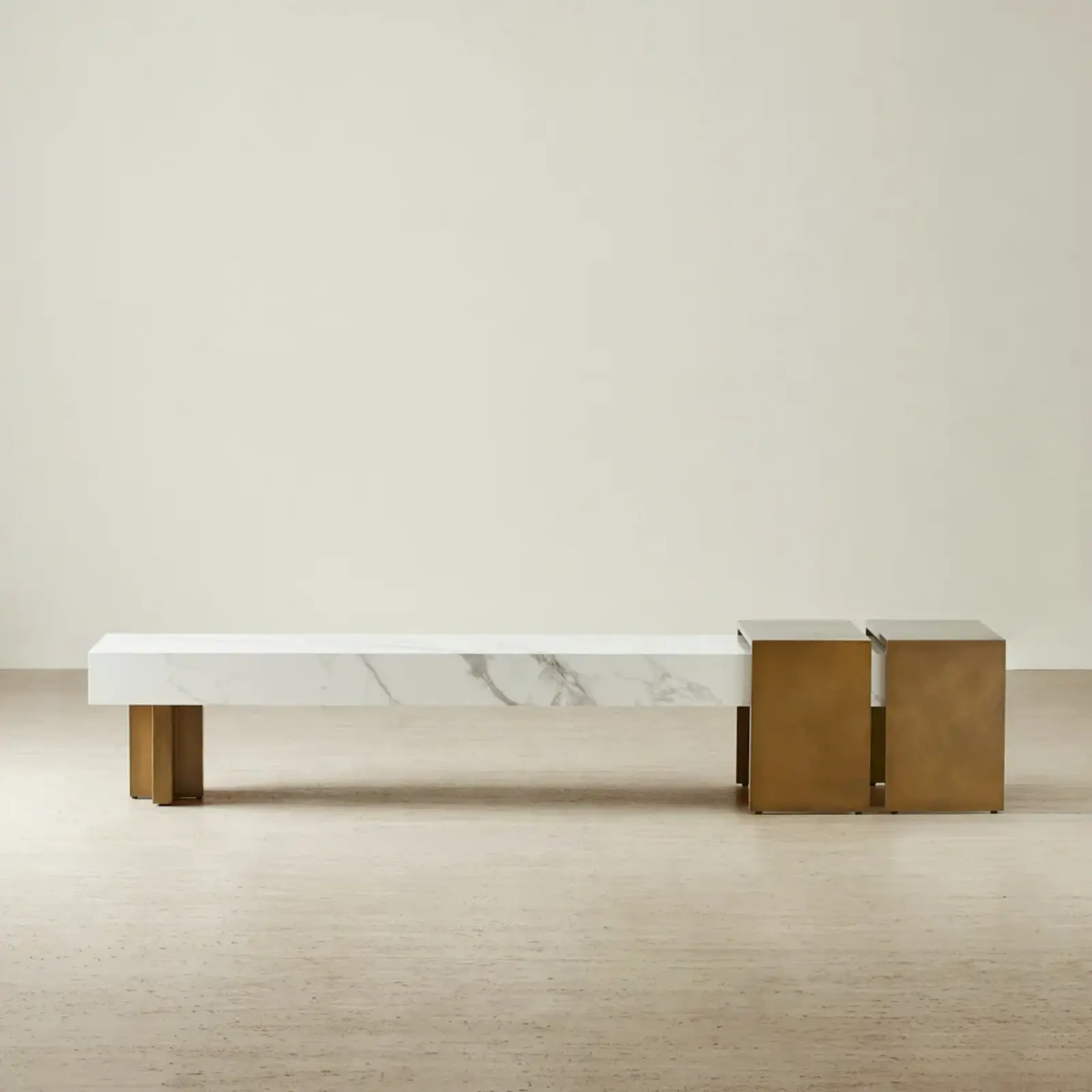 Grayson Brushed Bronze Entertainment Unit with Statuario White Sintered ...