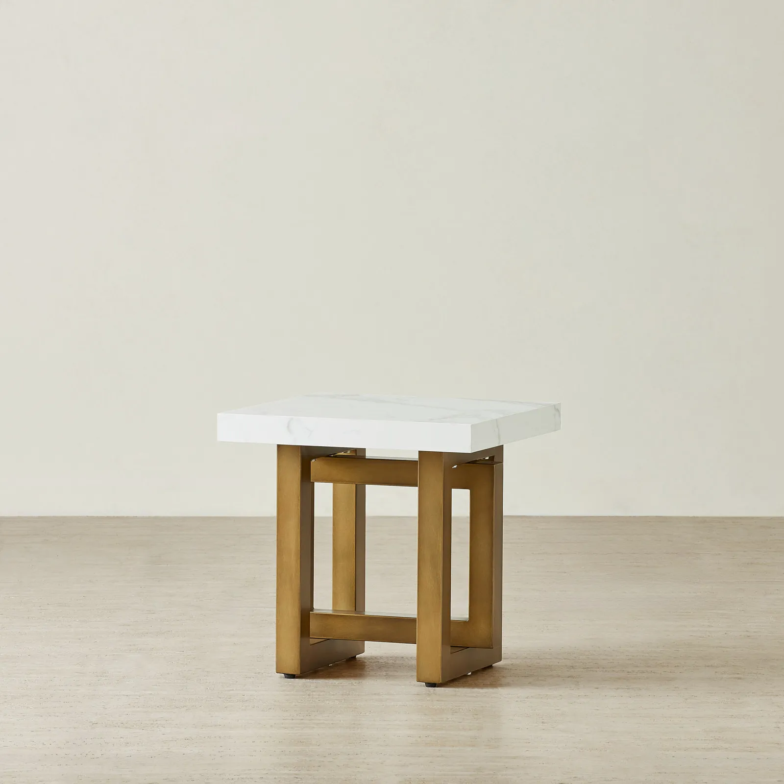 Grayson Statuario White Sintered Stone Side Table - Brushed Bronze Legs