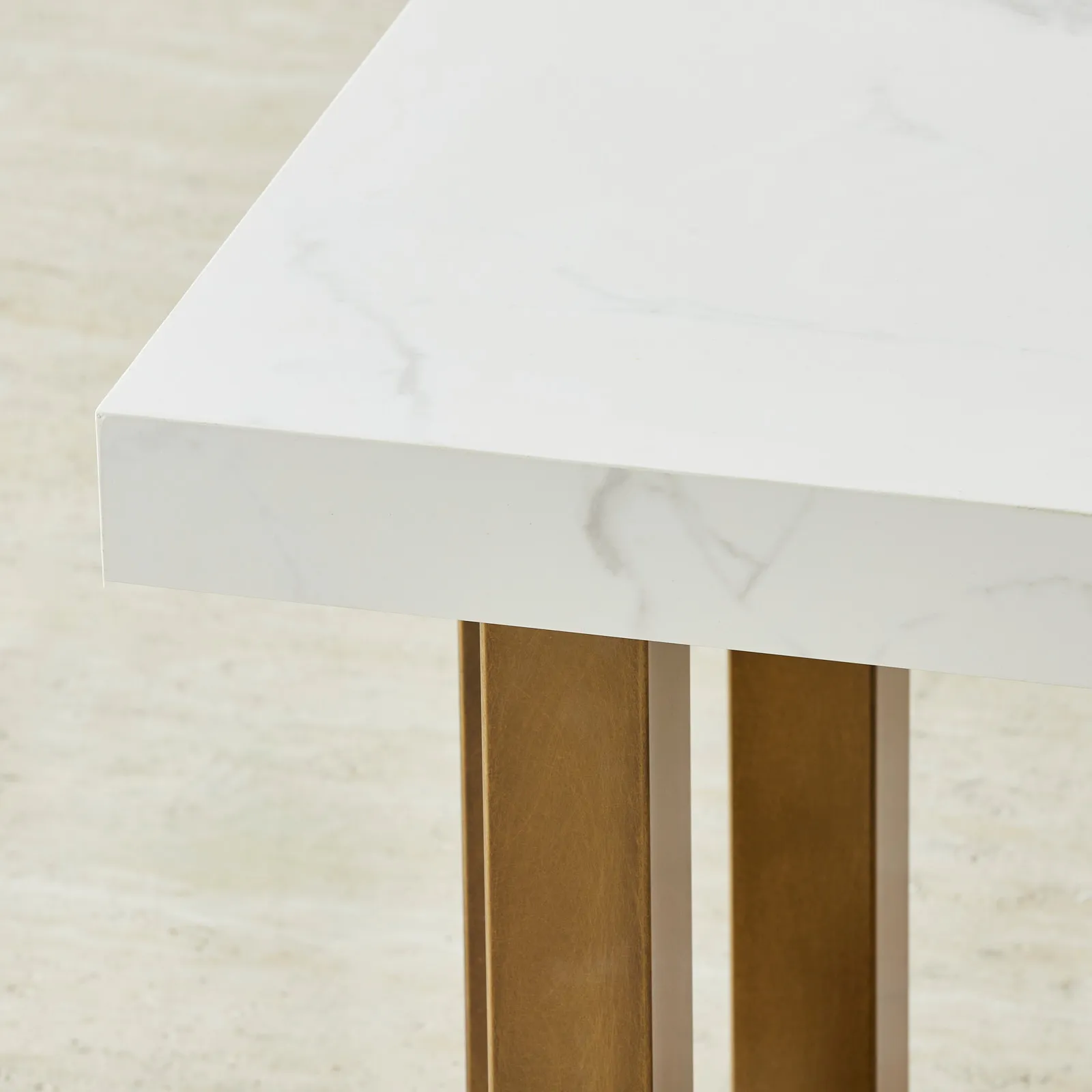 Grayson Statuario White Sintered Stone Side Table - Brushed Bronze Legs