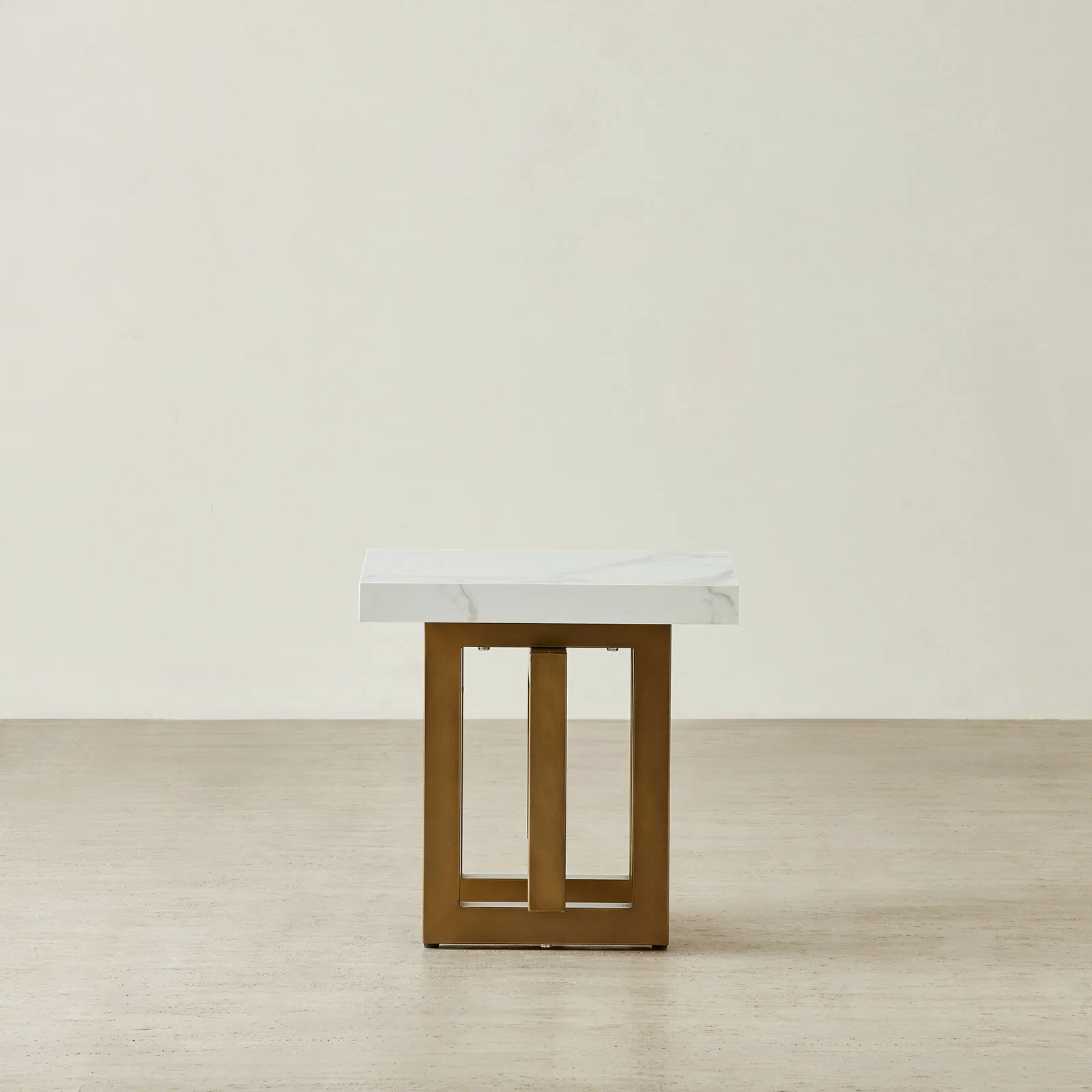 Grayson Statuario White Sintered Stone Side Table - Brushed Bronze Legs