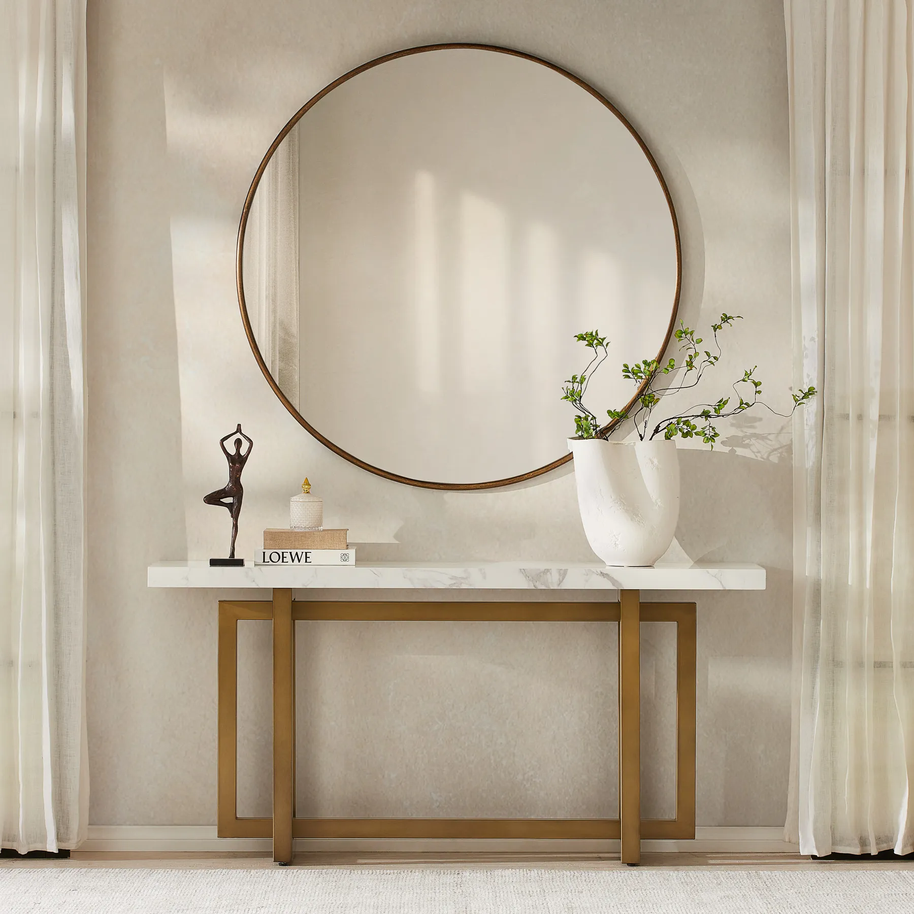 Grayson Brushed Bronze Console Table with Statuario White Sintered ...