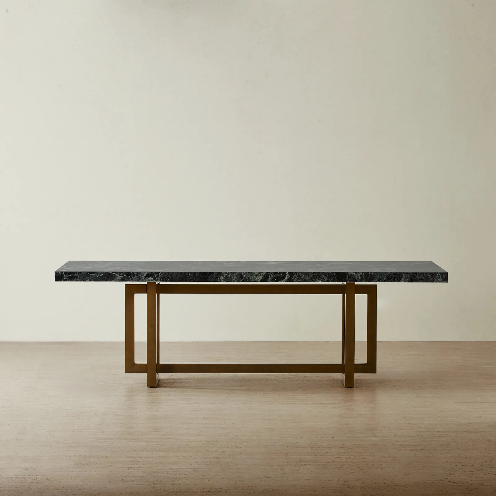 Grayson 240cm Rectangular Glossy Emerald Green Sintered Stone Top Dining Table - Brushed Bronze Legs