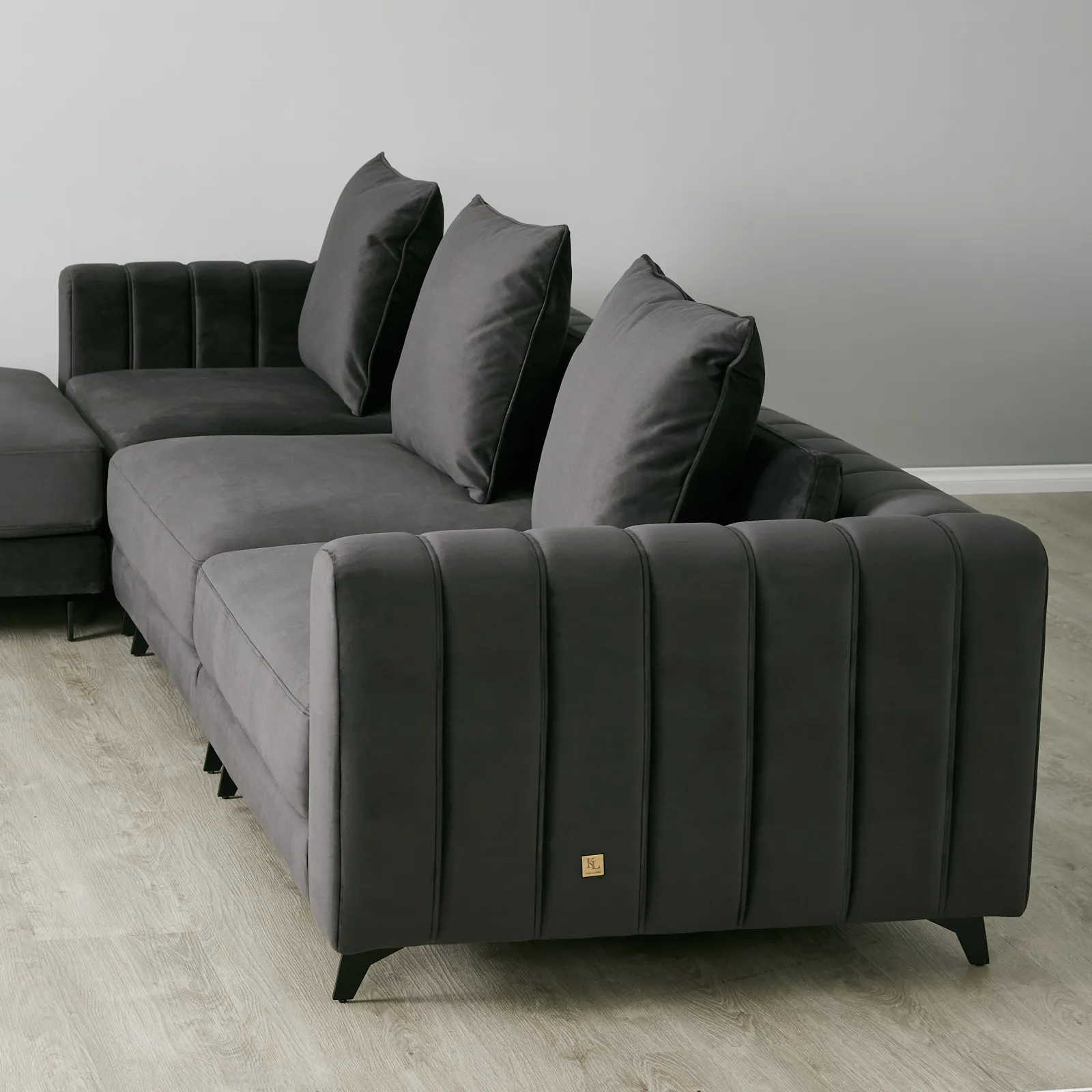 Jordan Charcoal Velvet Corner Sofa | Koala Living