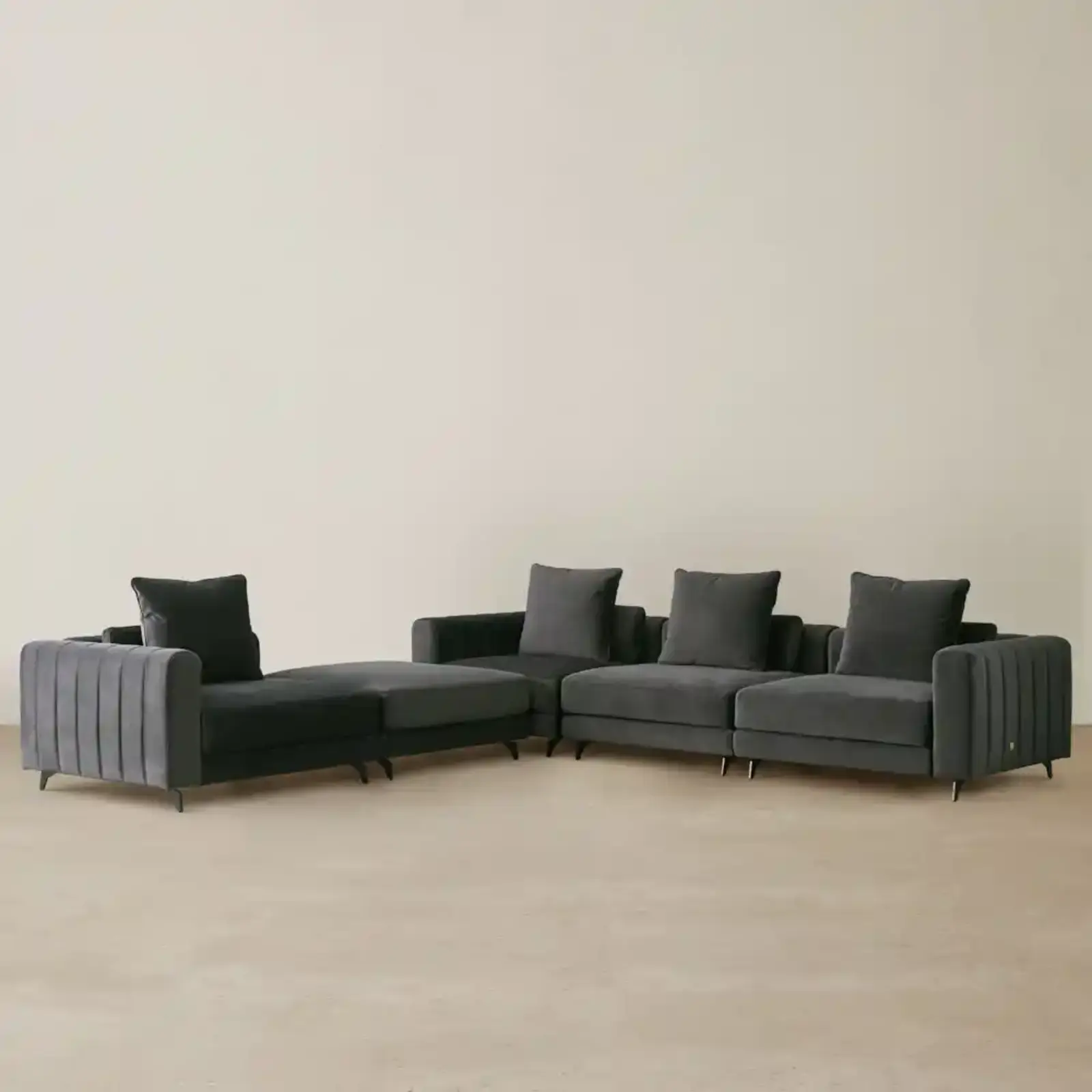 Jordan Charcoal Velvet Corner Sofa | Koala Living