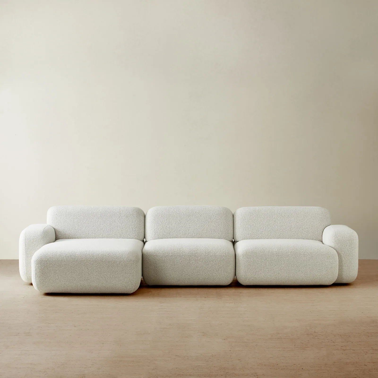 Capri Stone White 3 Pieces Modular Left Chaise Sofa | Koala Living