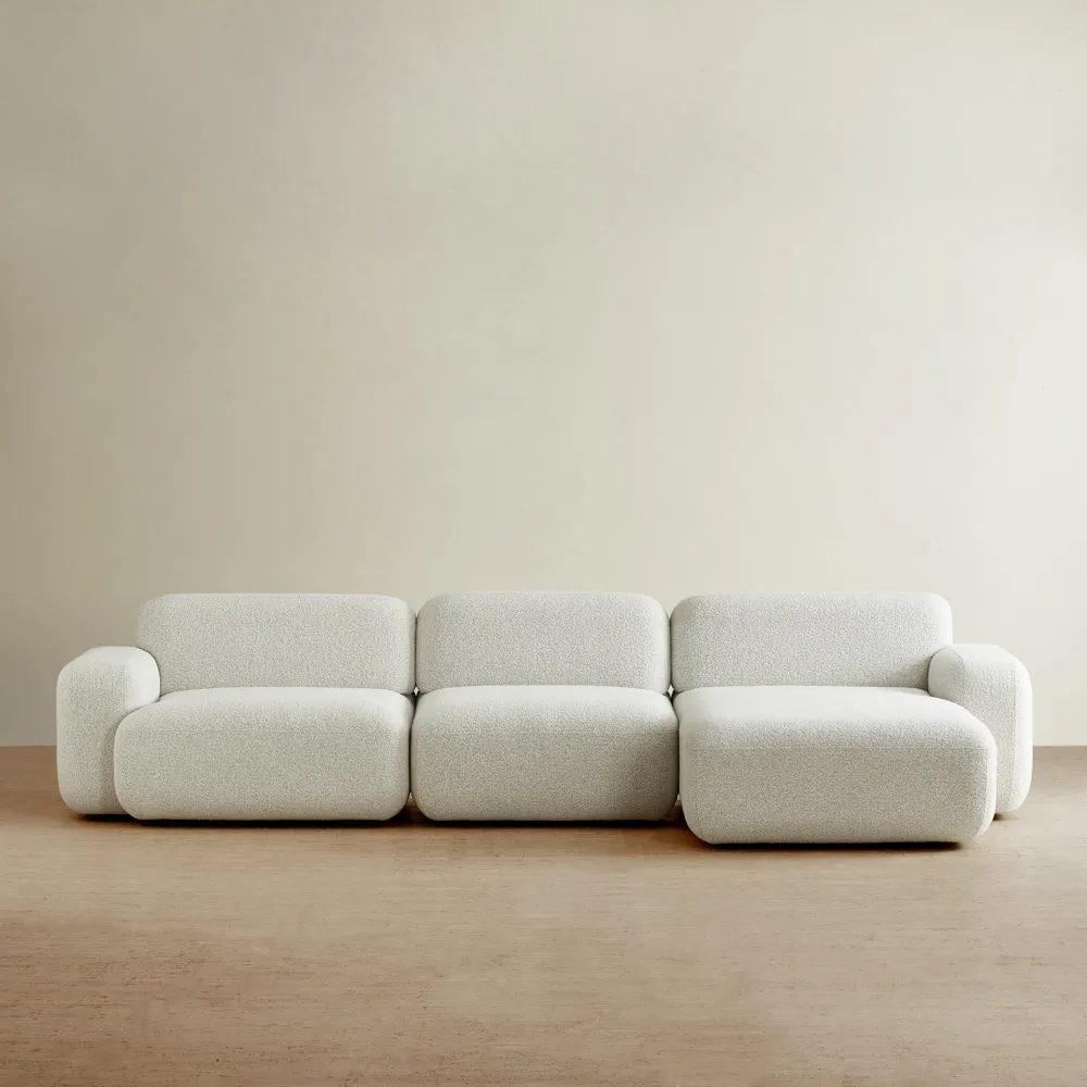 Capri Stone White 3 Pieces Modular Right Chaise Sofa | Koala Living