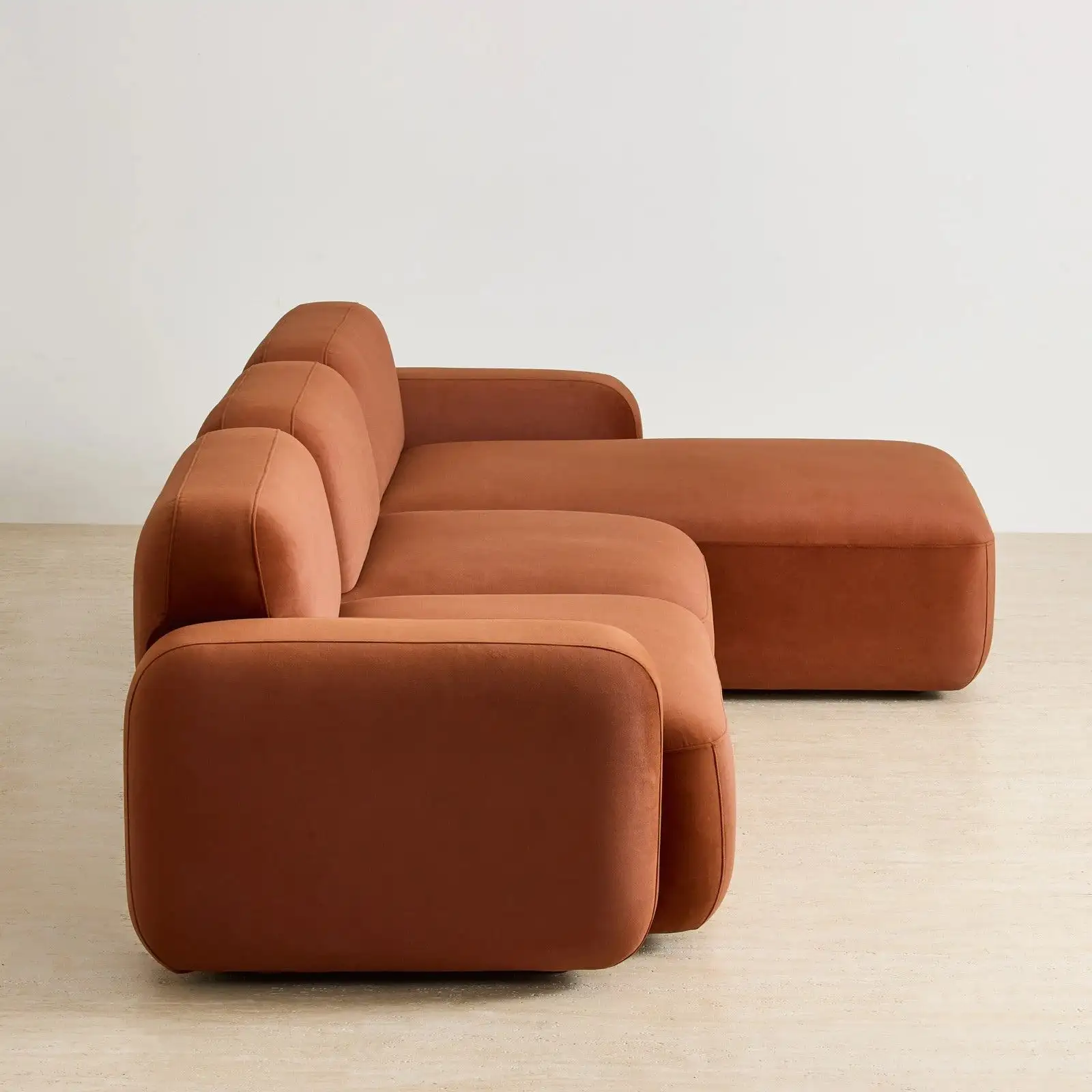 Capri Copper Brown Velveteen 3 Pieces Modular Right Chaise Sofa | Koala ...