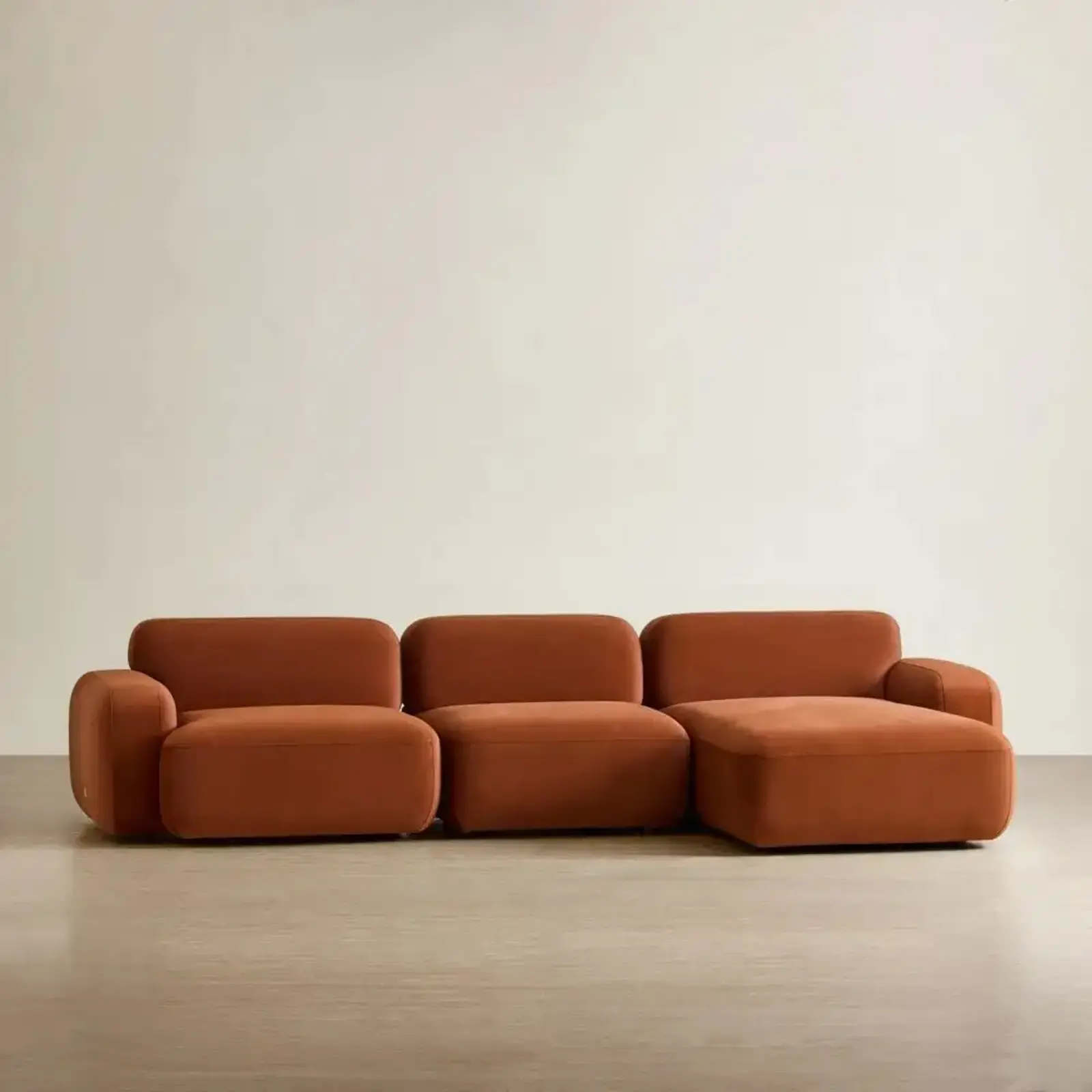 Capri Copper Brown Velveteen 3 Pieces Modular Right Chaise Sofa | Koala ...