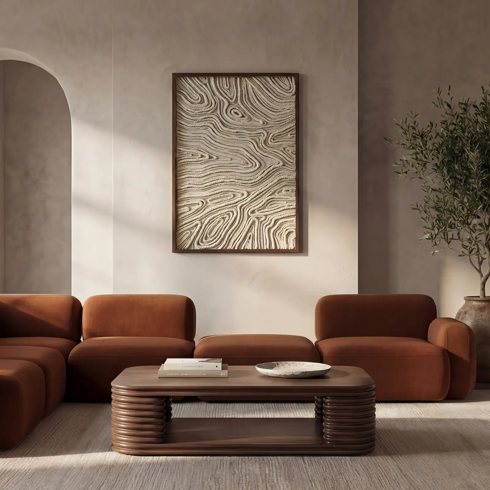 Capri Copper Brown Velveteen 3 Pieces Modular Right Chaise Sofa | Koala ...