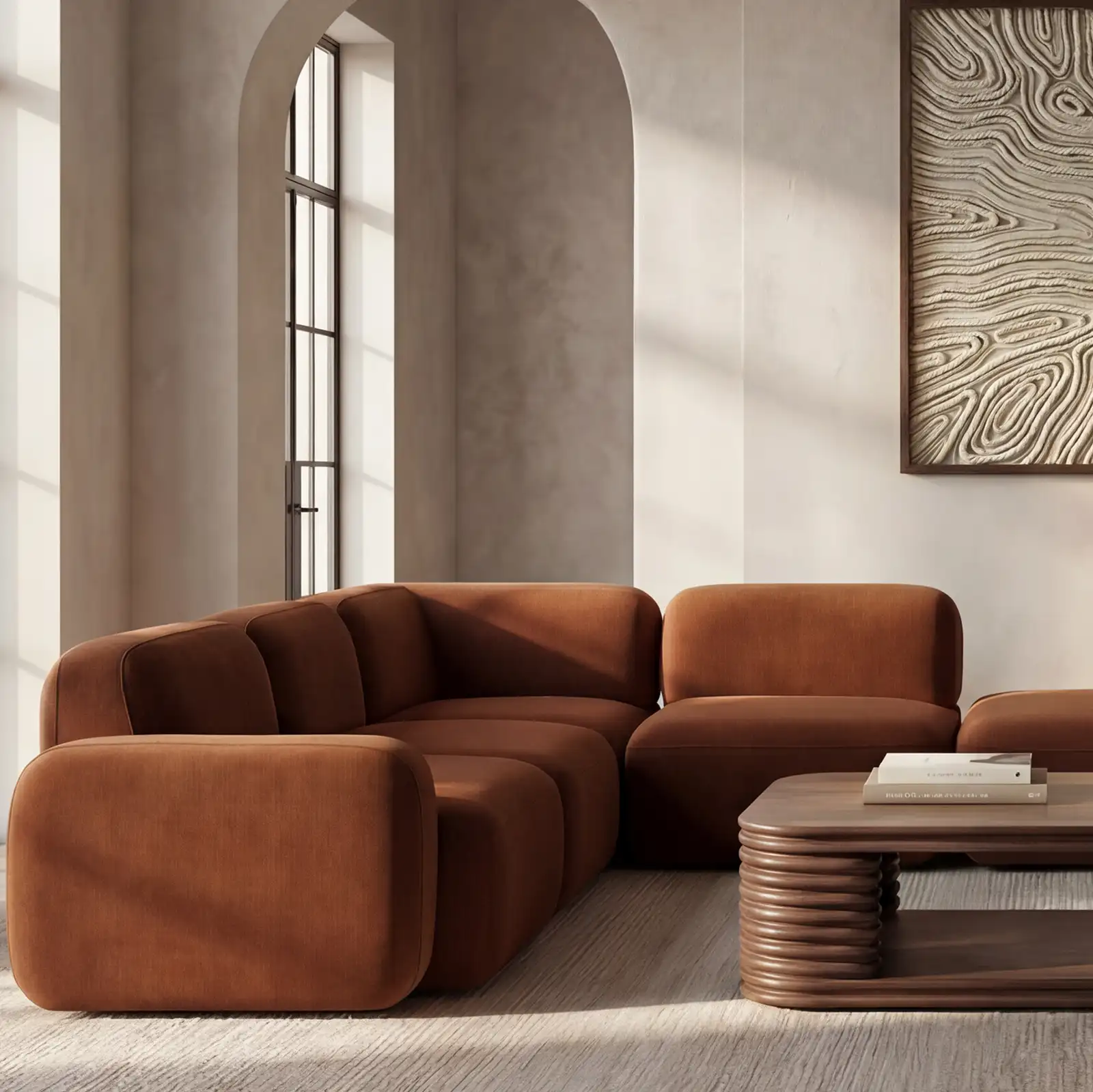 Capri Copper Brown Velveteen Modular Corner Sofa - Right Chaise | Koala ...