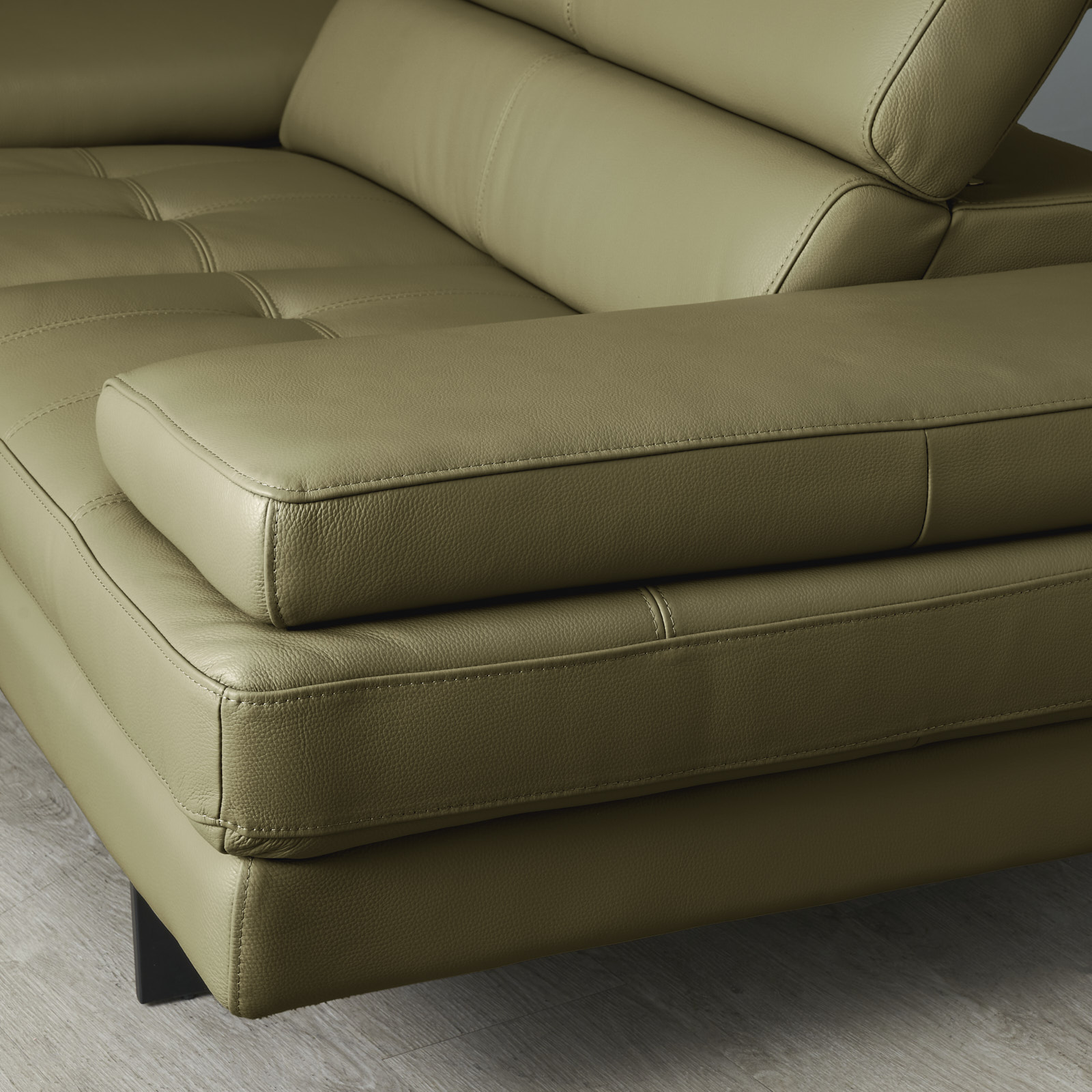 Lennox Garden Green Leather 3-Seater Sofa - Black Legs | Koala Living