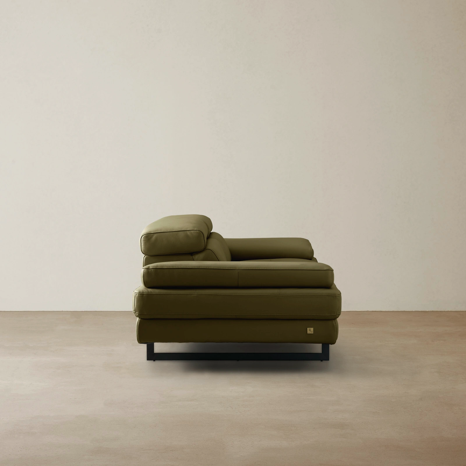 Lennox Garden Green Leather 3-Seater Sofa - Black Legs | Koala Living