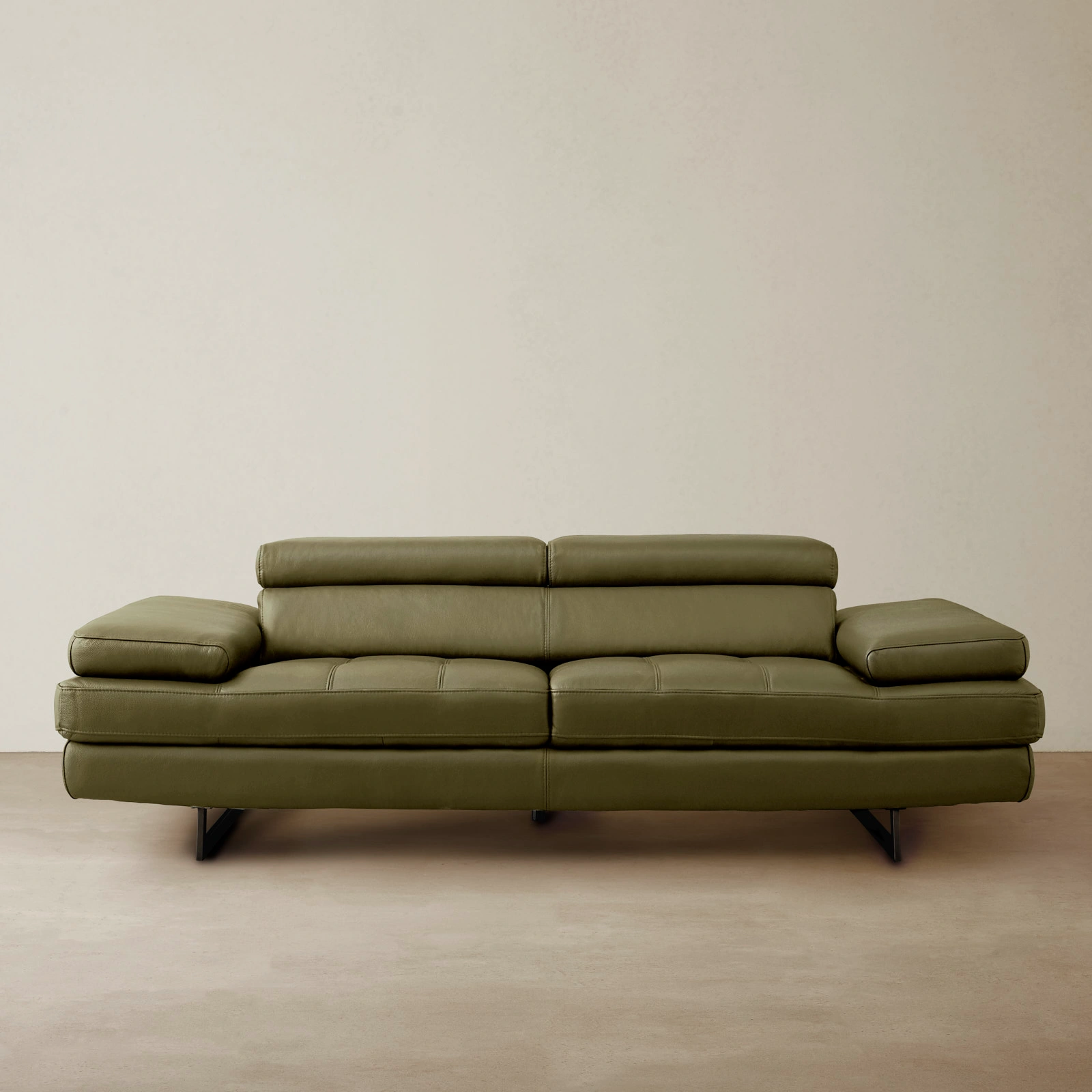 Lennox Garden Green Leather 3-Seater Sofa - Black Legs | Koala Living