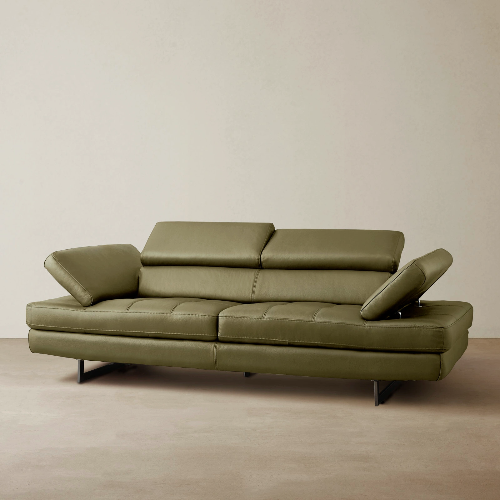 Lennox Garden Green Leather 3-Seater Sofa - Black Legs | Koala Living