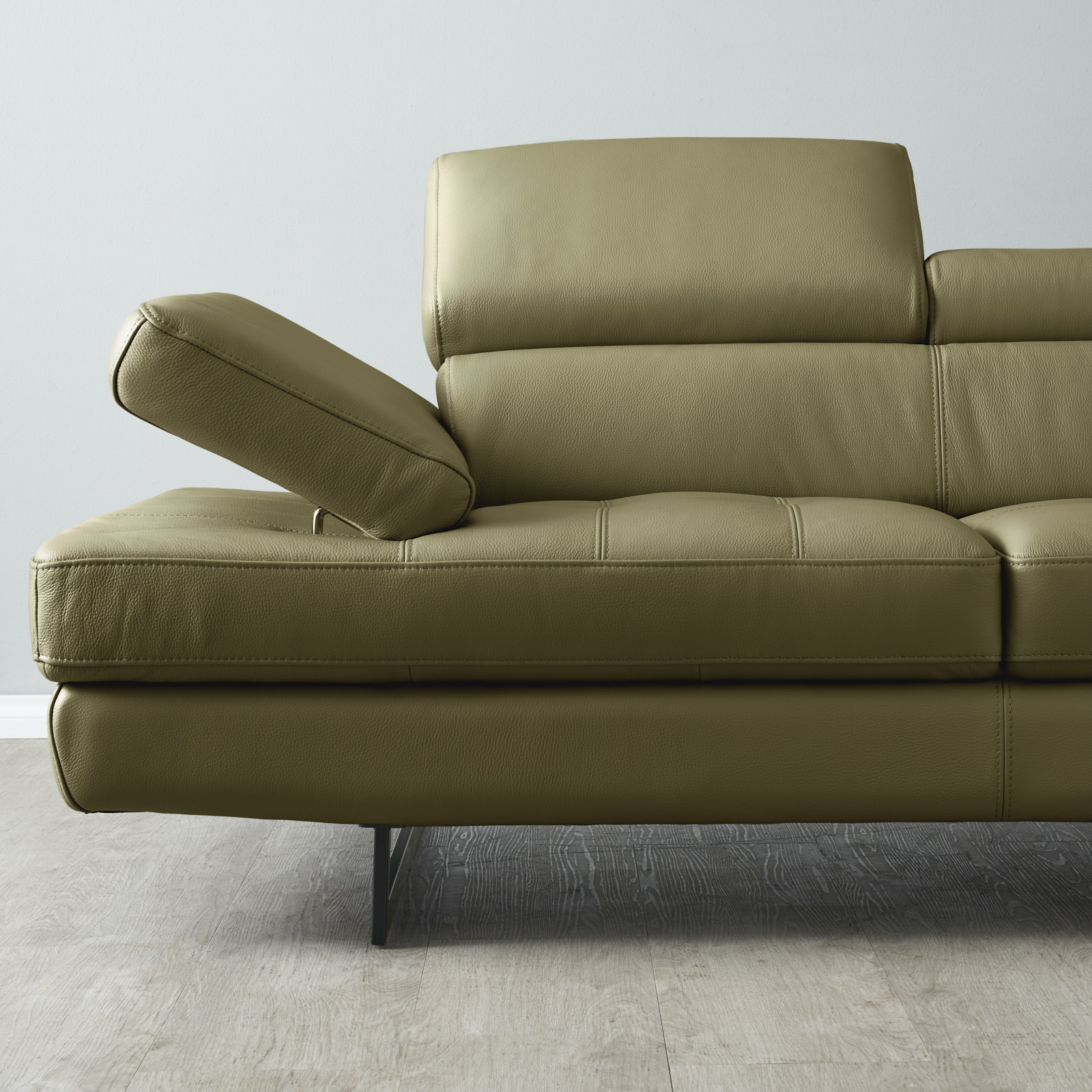Lennox Garden Green Leather 3-Seater Sofa - Black Legs | Koala Living