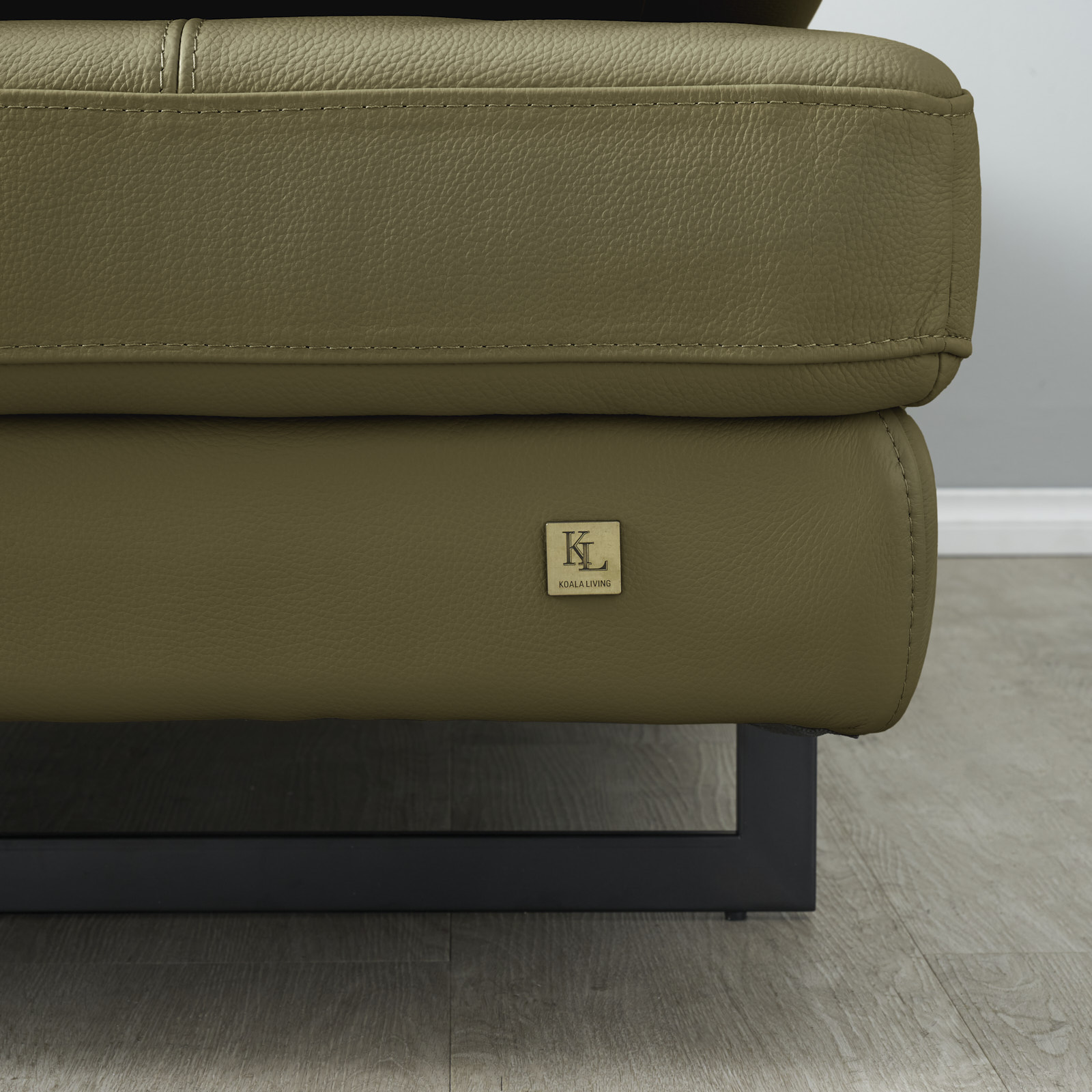 Lennox Garden Green Leather 3-Seater Sofa - Black Legs | Koala Living
