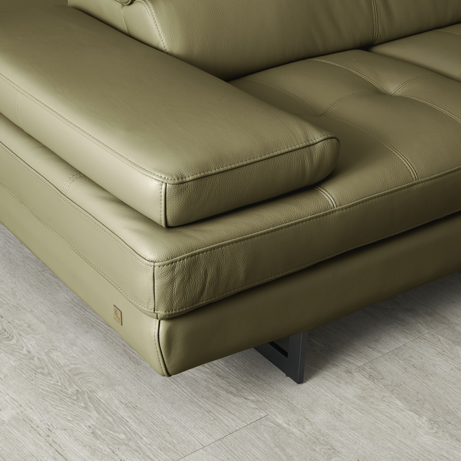 Lennox Garden Green Leather 2-Seater Sofa - Black Legs | Koala Living