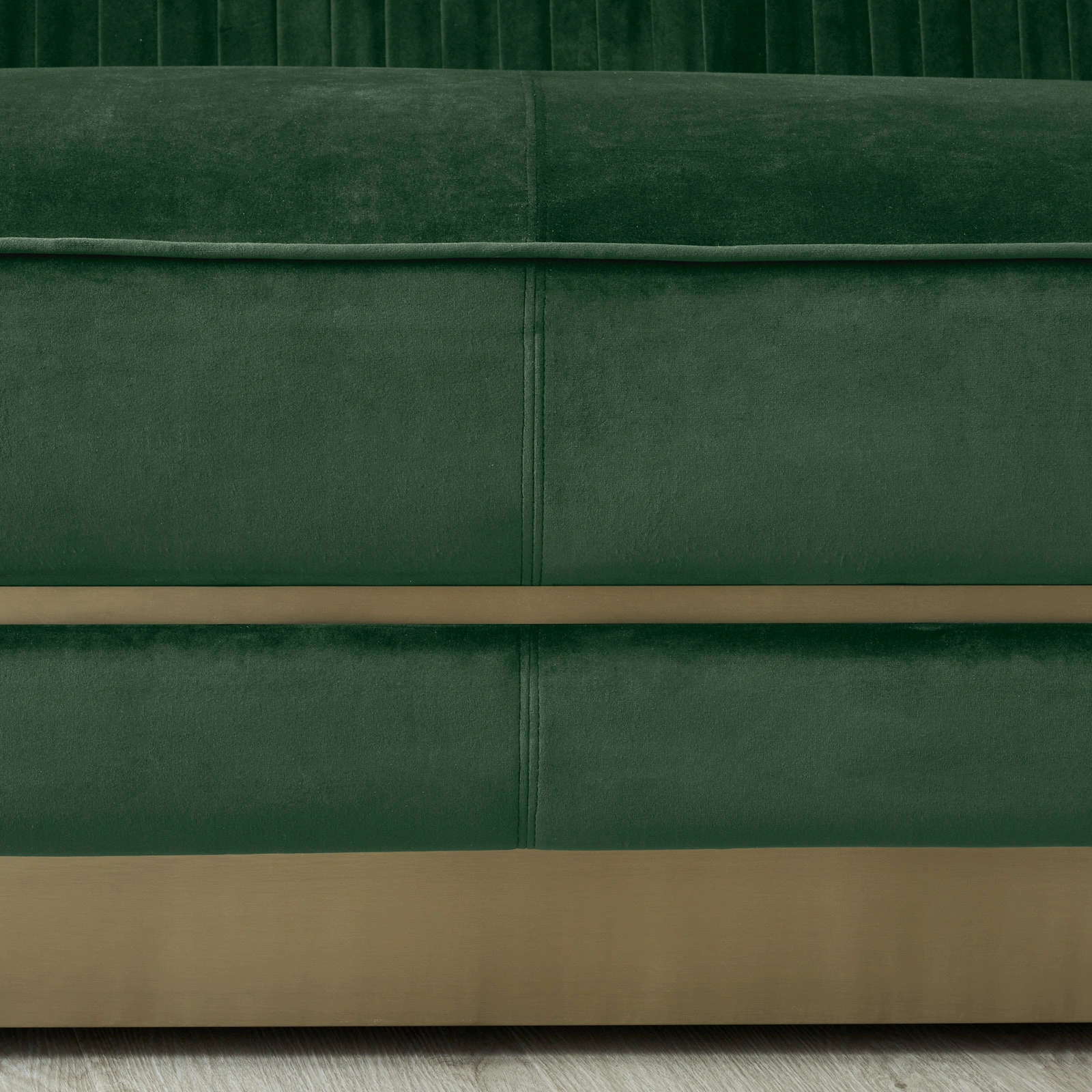 Crown Pine Green Velvet 3-Seater Sofa - Champagne Gold Stainless Steel Legs